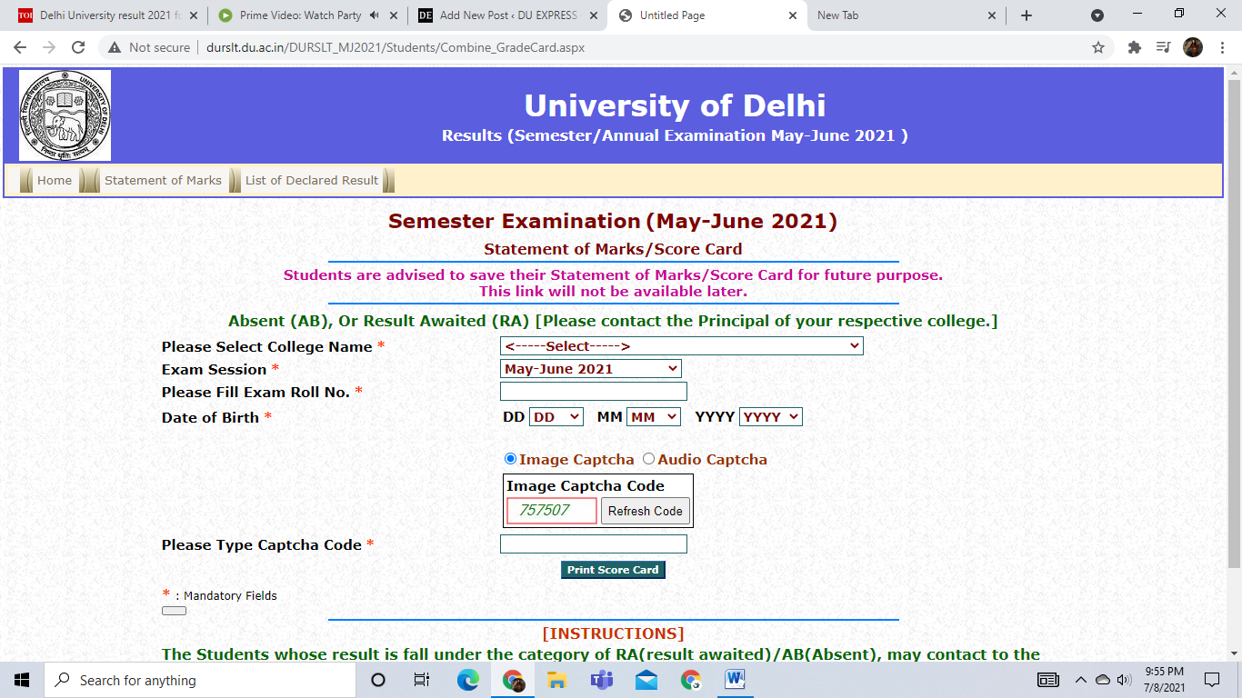 DU Results For May-June 2021 Semester Out - DU EXPRESS